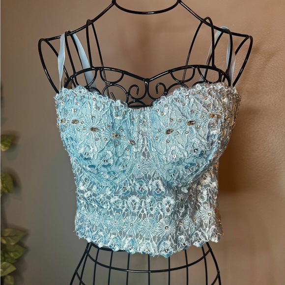 Windsor | Tops | Windsor Bedazzled Baby Blue Lace Bustier Top | Poshmark